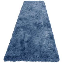 Läufer Home Affaire "Valeria Hochflor Teppich kuschelig" Teppiche Gr. B/L: 90 cm x 160 cm, 60 mm, 1 St., blau (ocean blue) Teppichläufer