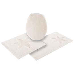 Badematte Andas "Marie" Badematten Gr. 3-tlg. Hänge-WC Set, 3 St., Baumwolle, beige (natur) Badematten Badteppich, Stern Motiv, Hoch-Tief-Struktur, auch als Set