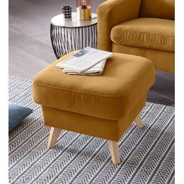 Hocker exxpo - SOFA FASHION "Nappa" Gr. B/H/T: 56 cm x 45 cm x 56 cm, Samtvelours, gelb (mustard) Fußhocker