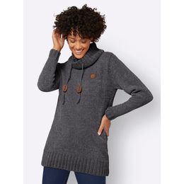 Strickpullover Casual Looks "Longpullover" Gr. 42, grau (anthrazit) Damen Pullover Rollkragenpullover