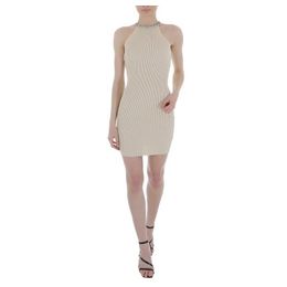 Ital-Design Strickkleid Damen Party & Clubwear Kette Stretch Strickoptik Minikleid in Beige