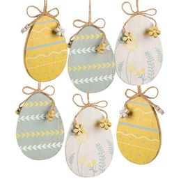 Logbuch-Verlag Osternest 6 große Ostereier Holz Eier zum Aufhängen 11 cm, blau weiß gelb Ostern Osteranhänger, blau|bunt|gelb