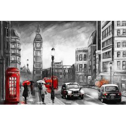 Leinwandbild Places of Style "London" Bilder Gr. B/H/T: 90 cm x 60 cm x 2 cm, grau (grau, rot) Leinwandbilder