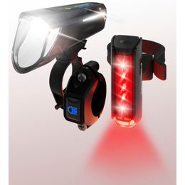 FISCHER BIKE Fahrradbeleuchtung FISCHER FAHRRAD "LED-Akku-Bel. Set PLUS 100/130 Fernlicht + TWIN STOP" schwarz Fahrradbeleuchtungssets