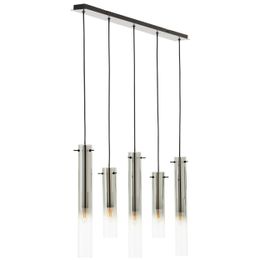 Brilliant Pendelleuchte Glasini, ohne Leuchtmittel, mit Rauchglas, 199 cm Höhe, 95 cm Breite, 5 x E14, schwarz