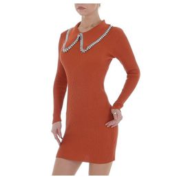 Ital-Design Strickkleid Damen Party & Clubwear Strass Stretch Strickoptik Minikleid in Orange