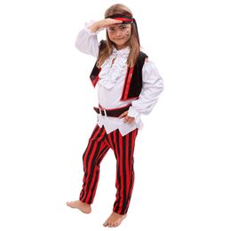 buttinette Piratin-Kostüm für Kinder, rot/schwarz/weiß