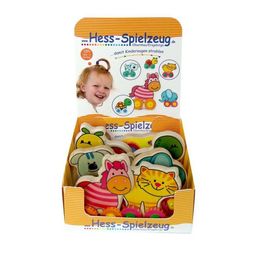 Hess Spielzeug Nachziehtier Babyspielzeug Display mit 7 Holztieren auf Rädern BxLxH 100x50x90mm N