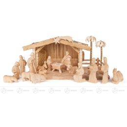 Dregeno Erzgebirge Weihnachtsfigur Krippen und Zubehör Krippefiguren mit Stall geschnitzt (18) Breite x