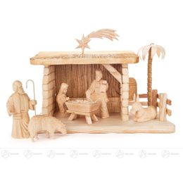 Dregeno Erzgebirge Weihnachtsfigur Krippen und Zubehör Krippefiguren mit Stall geschnitzt (7) Breite x