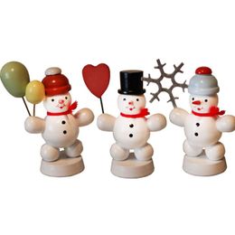 Volkskunst Zenker Schneemann Miniaturfigur Schneemänner mit Luftballon Herz und Stern Höhe 5