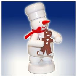 Volkskunst Zenker Schneemann Miniaturfigur Bäcker Schneemann mit Pfefferkuchen-Mann Höhe 8cm NEU