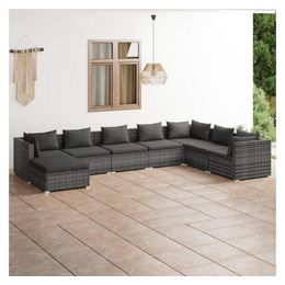 furnicato Garten-Essgruppe 8-tlg. Garten-Lounge-Set mit Kissen Poly Rattan Grau