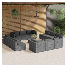 furnicato Garten-Essgruppe 13-tlg. Garten-Lounge-Set mit Kissen Poly Rattan Grau