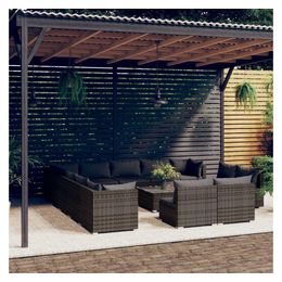 furnicato Garten-Essgruppe 14-tlg. Garten-Lounge-Set mit Kissen Grau Poly Rattan