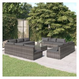 furnicato Garten-Essgruppe 13-tlg. Garten-Lounge-Set mit Kissen Poly Rattan Grau