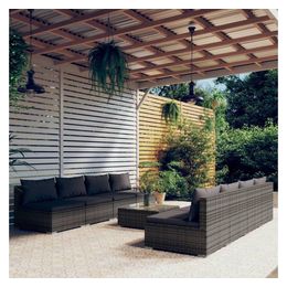 furnicato Garten-Essgruppe 9-tlg. Garten-Lounge-Set mit Auflagen Poly Rattan Grau