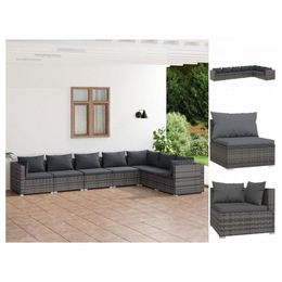 vidaXL Garten-Essgruppe 7-tlg Garten Lounge Set mit Kissen Polyrattan Grau Loungemöbel