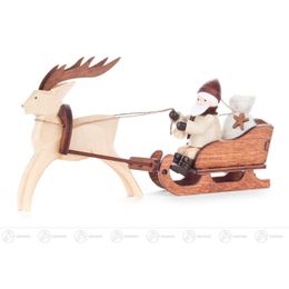 Dregeno Erzgebirge Weihnachtsfigur Weihnachtliche Miniatur Nikolaus im Rentierschlitten natur Breite x H
