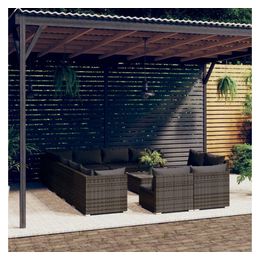 furnicato Garten-Essgruppe 13-tlg. Garten-Lounge-Set mit Kissen Grau Poly Rattan