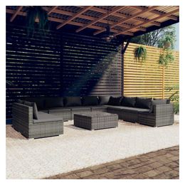 furnicato Garten-Essgruppe 11-tlg. Garten-Lounge-Set mit Kissen Grau Poly Rattan