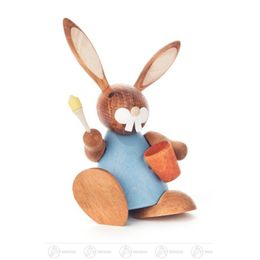 Dregeno Erzgebirge Osterhase Ostern & Frühjahr Hase blau mit Eimer und Pinsel Höhe ca 9 cm NEU