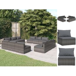 vidaXL Garten-Essgruppe 12-tlg Garten Lounge Set mit Kissen Polyrattan Grau Loungemöbel