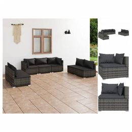 vidaXL Garten-Essgruppe 7-tlg Garten Lounge Set mit Kissen Polyrattan Grau Loungemöbel