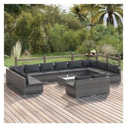 furnicato Garten-Essgruppe 13-tlg. Garten-Lounge-Set mit Kissen Grau Poly Rattan