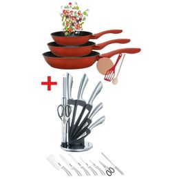 KESSMANN Pfannen-Set Induktion Pfannen 20cm 24cm 28cm mit Zubehör 6tlg + Kochbesteck 8tlg