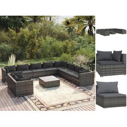 vidaXL Garten-Essgruppe 11-tlg Garten Lounge Set mit Kissen Grau Polyrattan Loungemöbel