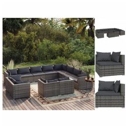 vidaXL Garten-Essgruppe 12-tlg Garten Lounge Set mit Kissen Grau Polyrattan Loungemöbel