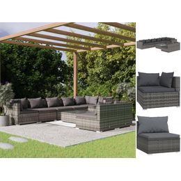vidaXL Garten-Essgruppe 9-tlg Garten Lounge Set mit Kissen Grau Polyrattan Loungemöbel