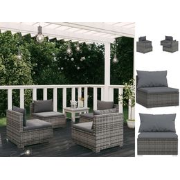 vidaXL Garten-Essgruppe 4-tlg Garten Lounge Set mit Kissen Polyrattan Grau Loungemöbel