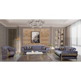 JVmoebel Wohnzimmer-Set Hellblaues Wohnzimmer Set 3-Sitzer Luxuriöser Sessel Couchtisch