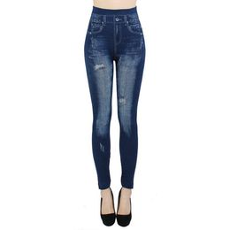 dy_mode Jeggings Damen Jeggings High Waist Leggings in Jeans Optik Bequem Jeansleggings mit elastischem Bund