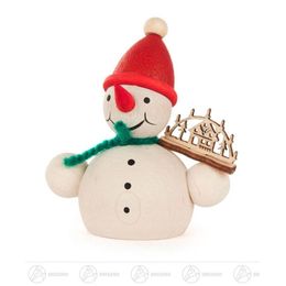 Dregeno Erzgebirge Weihnachtsfigur Miniatur Schneemann mit Lichterbogen Höhe = 5cm NEU