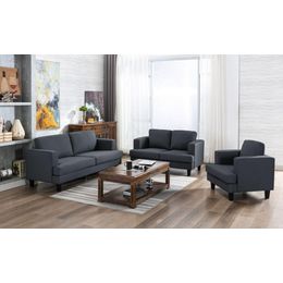 Happy Home modernes Sofaset 3tlg. Couchgarnitur 3-2-1-Sitzer dunkelgrau