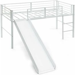 Kinderbett, 198 x 96 cm Eisenbett mit Rutsche, Sicherheitsschienen, Treppe, Eisenrahmen, Angemessener Abstand, Stabil, Langlebig, Hochbett Kinder