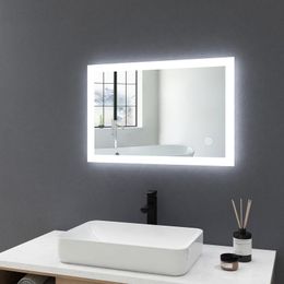 Led Badspiegel 60x40cm mit Beschlagfrei, Badezimmerspiegel mit Touch-Schalter, Kaltweiß Beleuchtung Wandspiegel - Meykoers