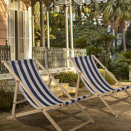 Liegestuhl Relaxliege Sonnenstuhl 120kg Chair Liege Gemühtlicher Klappbar Holz Blau weiß 2 Stück - Blau weiß - VINGO
