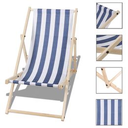 Liegestuhl Chair Liege Klappbar Holz mit Armauflagen Campingstuhl klappliege Blau weiß 2 Stück - Blau - VINGO