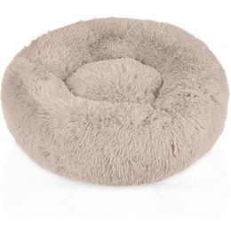 Intirilife Haustierbett in Beige Durchmesser 80 cm - Weiches rundes rutschfestes Hundebett Katzenbett Kissen komfortables Hundesofa Katzensofa für Hunde und