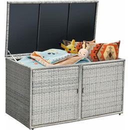 Auflagenbox Rattan 335L Stauraum, Kissenbox mit Doppeltüren & Ablage, Truhenbank Sitzbank für Terrasse Garten Balkon 115x60x65cm, Grau - Costway