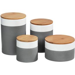 Wenko - Aufbewahrungsdosen Malta 4er Set, Keramikdosen im trendigen Farbblockdesign in Grau/Weiß, Grau - grau