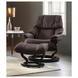 Relaxsessel stressless "Reno" Sessel Gr. Leder PALOMA, Classic Base Schwarz-M, Relaxfunktion-Drehfunktion-PlusTMSystem-Gleitsystem, B/H/T: 79cm x 98cm x 75cm, braun (chocolate paloma) mit Hocker, Classic Base, Größe S, M & L, Gestell Schwarz