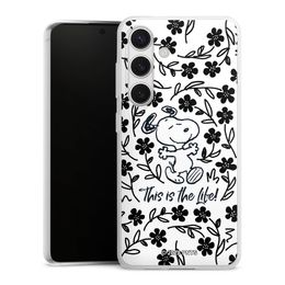 DeinDesign Galaxy S24 Handy Slim Case Silikon Handyh&uuml;lle transparent H&uuml;lle extra d&uuml;nn Peanuts Flowers Snoopy Silikon Slim Case