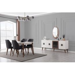 JVmoebel Esszimmer-Set Schwarz-Weiße Esszimmer Möbel Designer Sideboard Esstisch Stühle