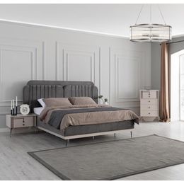 JVmoebel Schlafzimmer-Set Schlafzimmer Modernes Set Graues Doppelbett 2x Design Nachttische 3tlg