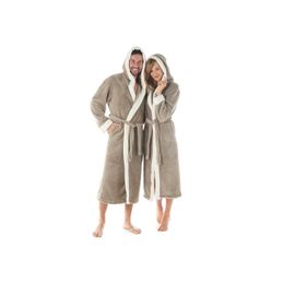 CelinaTex Bademantel Saunamantel Kapuze Fleece Fleece für Sie&Ihn Ohio XS taupe natur